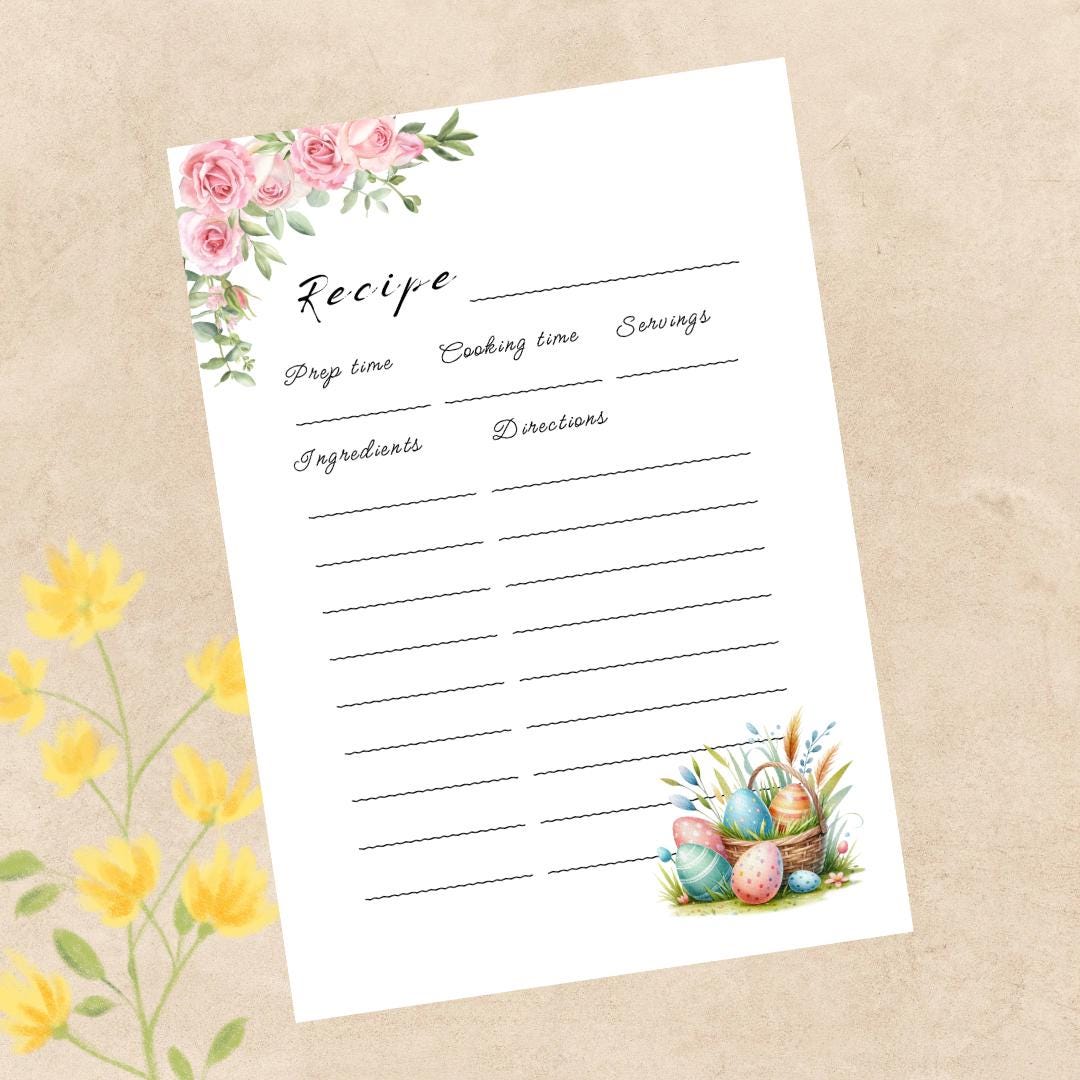 Floral Easter Recipe Card | Cottagecore | Digital Download | Printables ...