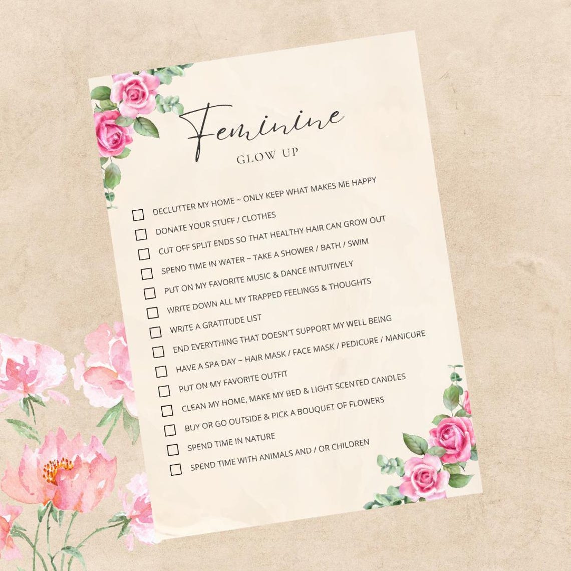 Floral Feminine Glow up Checklist | Digital Product | Printable ...