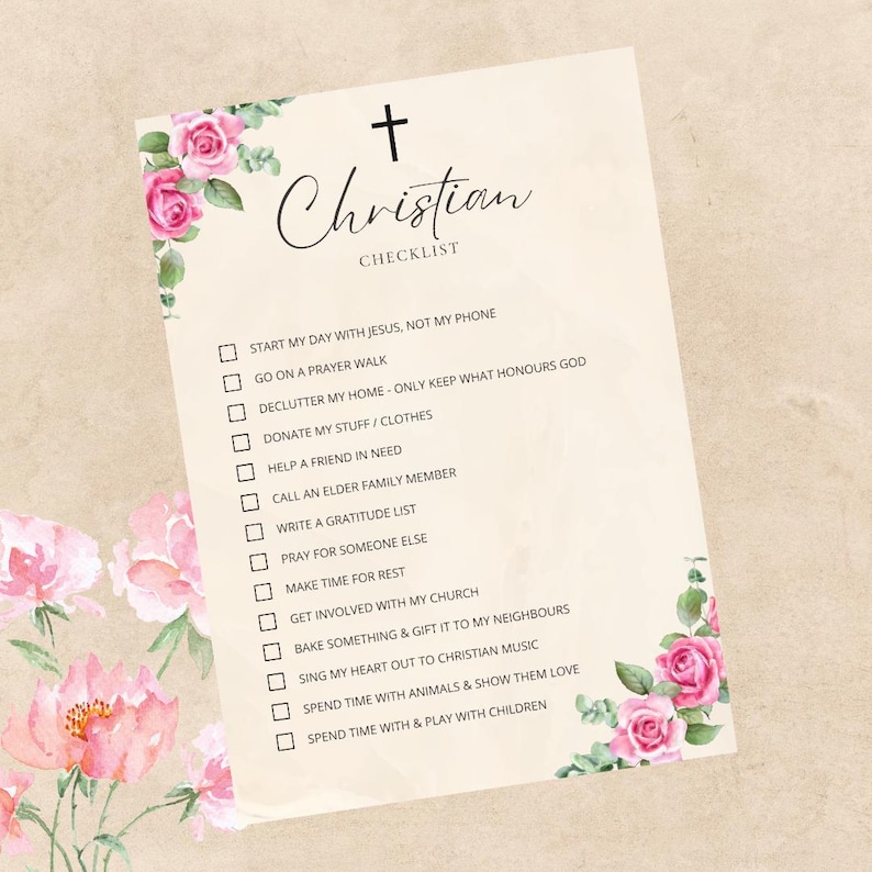 Floral Christian Checklist | Digital Download | Printables | Planner ...