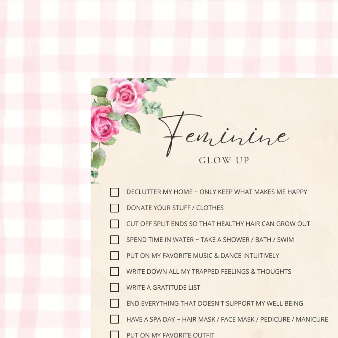 Floral Feminine Glow up Checklist | Digital Product | Printable ...