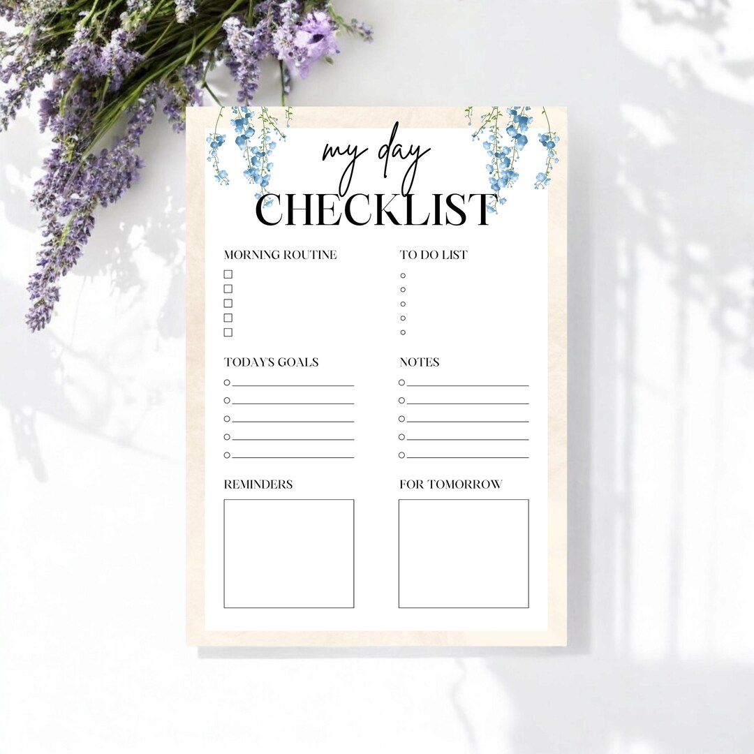 Floral Daily Planner Blue Checklist Digital Download Printable Planner ...