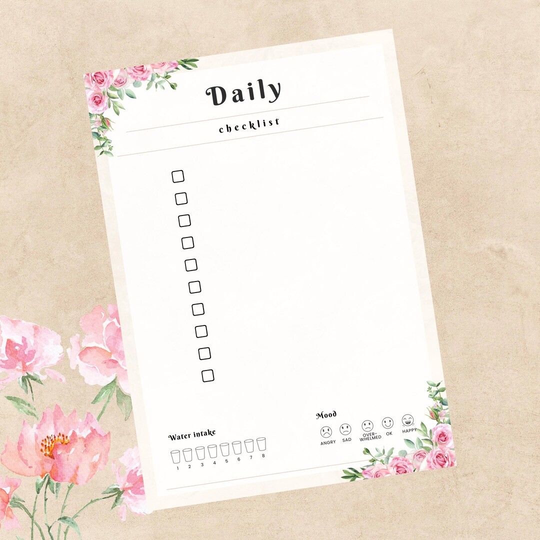 Floral Daily Checklist Pink | Instant Download | Printable | Stationary ...
