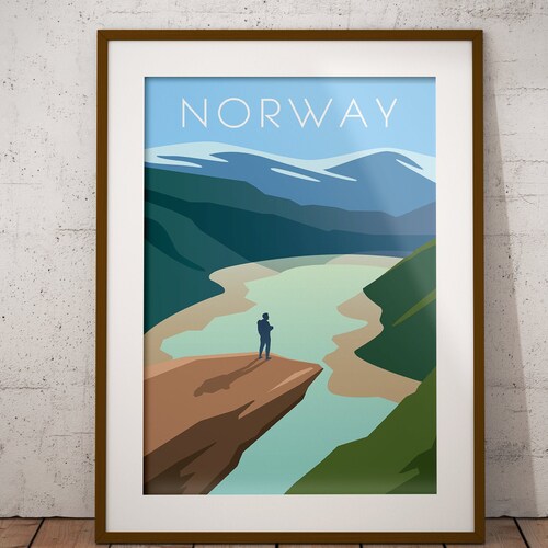 Norway Print Norwegian Landscape Travel Poster Mountain Art - Etsy UK