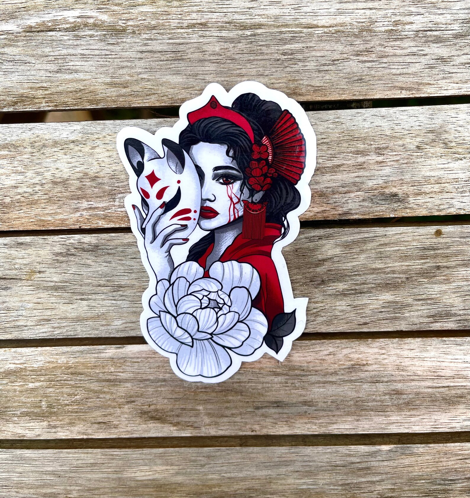 Kitsune Geisha Sticker Japanese Geisha Sticker Kitsune - Etsy UK