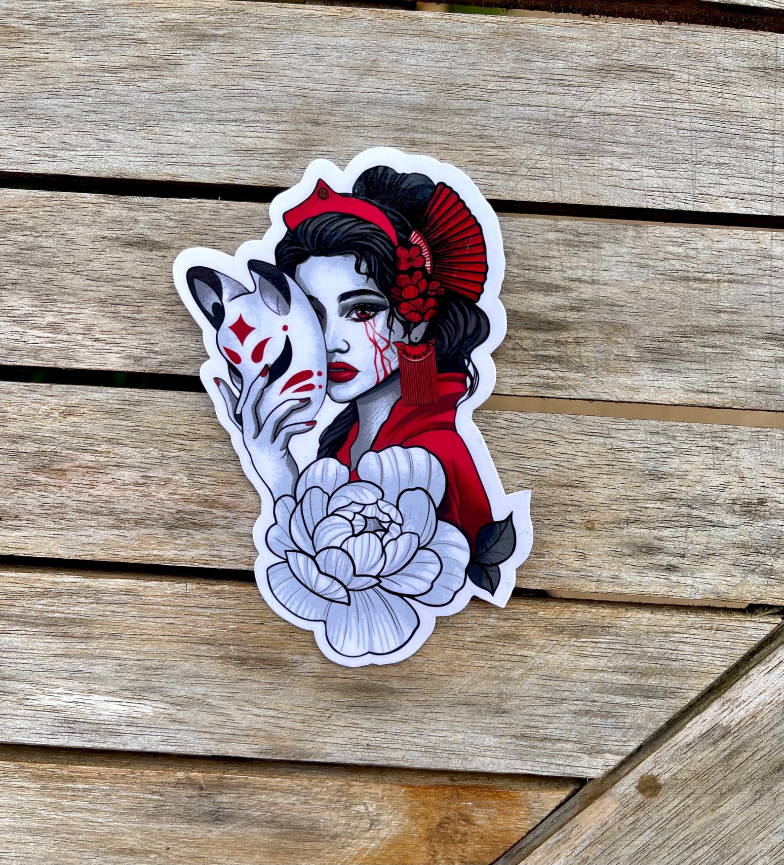 Kitsune Geisha Sticker Japanese Geisha Sticker Kitsune - Etsy UK