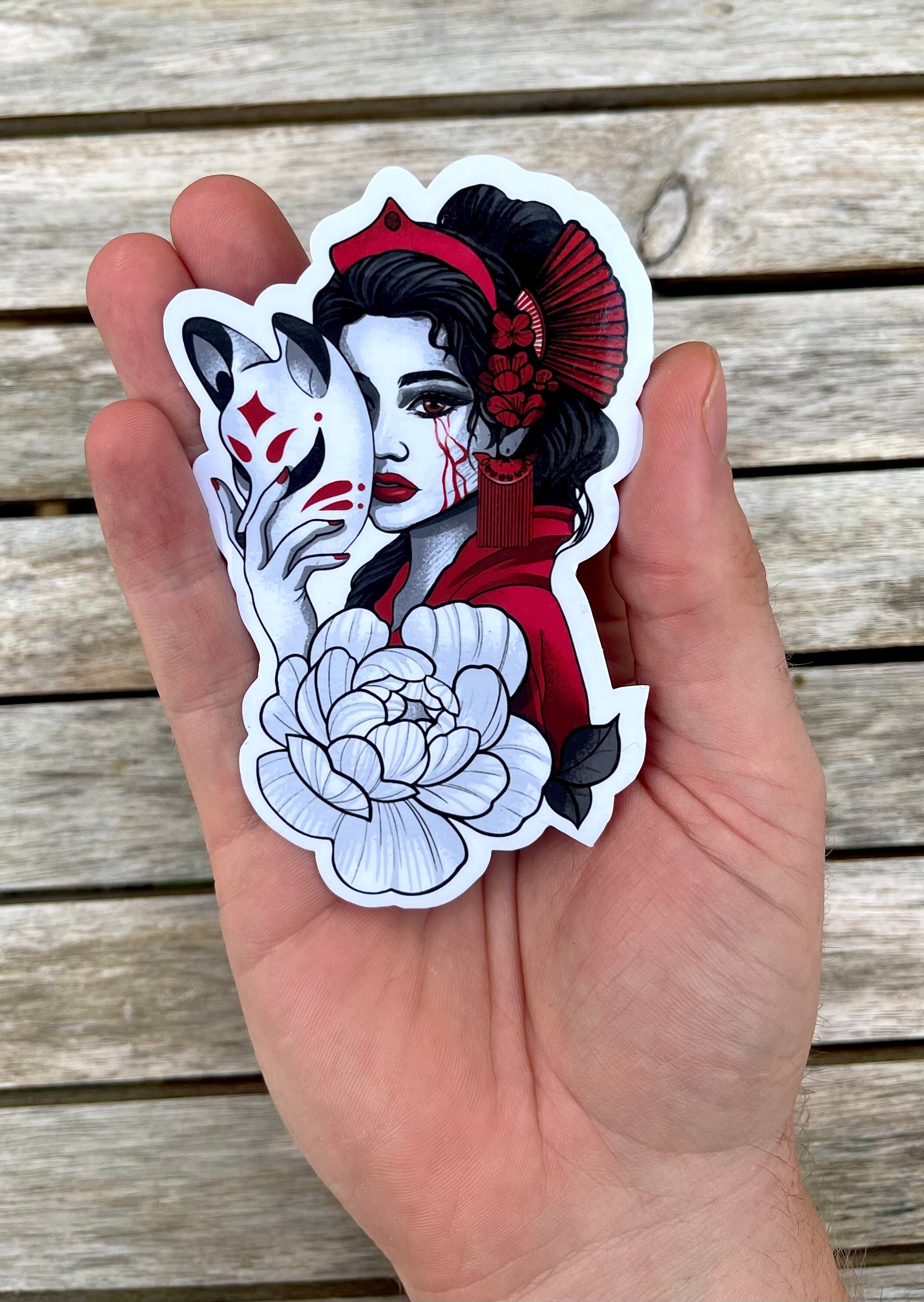Kitsune Geisha Sticker Japanese Geisha Sticker Kitsune - Etsy UK