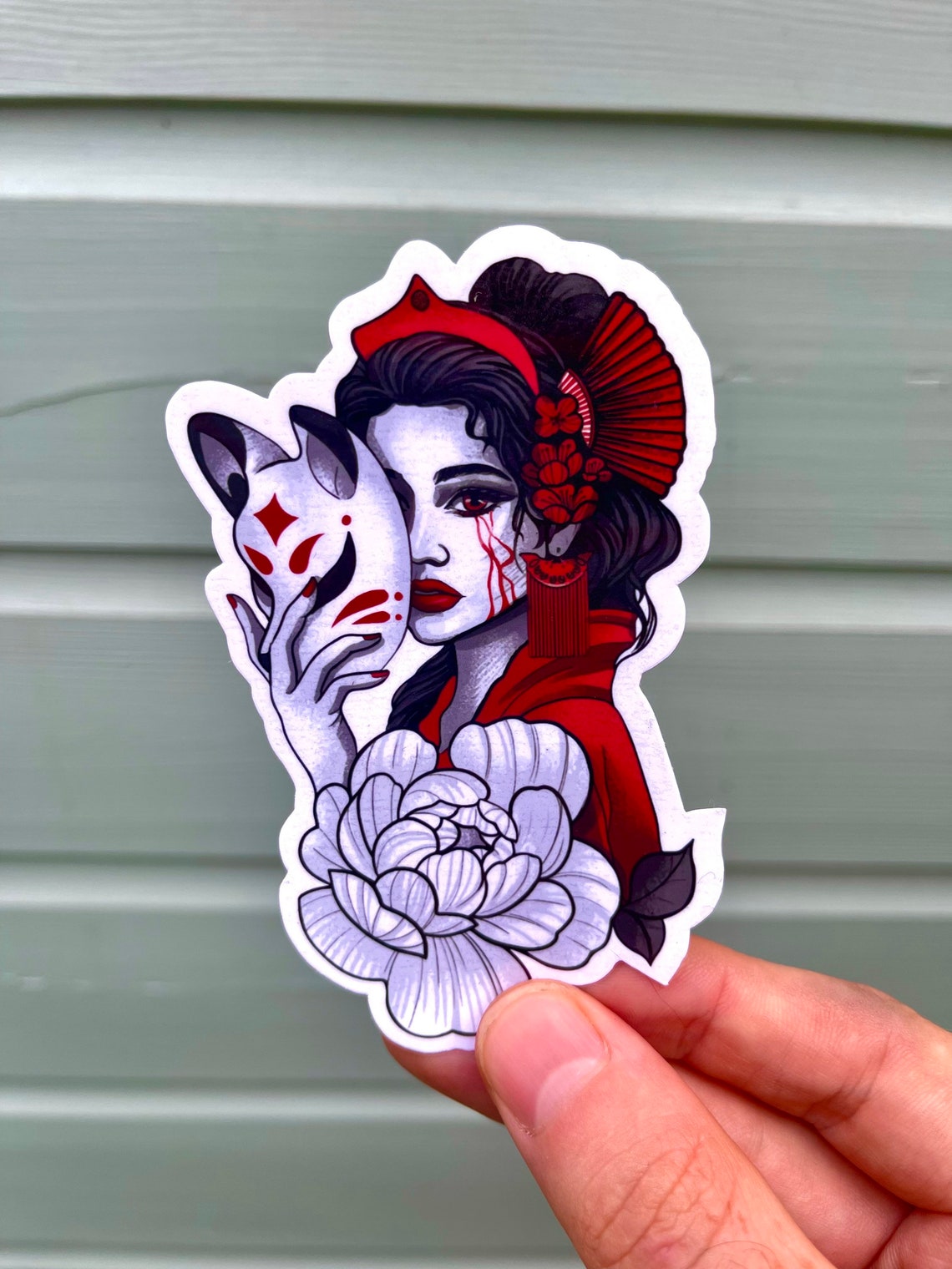 Kitsune Geisha Sticker Japanese Geisha Sticker Kitsune - Etsy UK