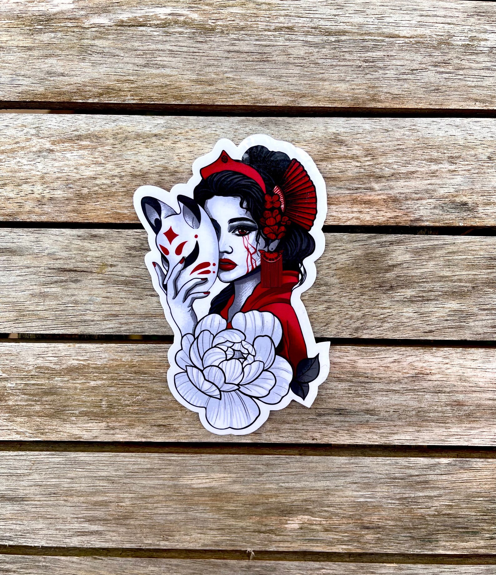 Kitsune Geisha Sticker Japanese Geisha Sticker Kitsune - Etsy UK