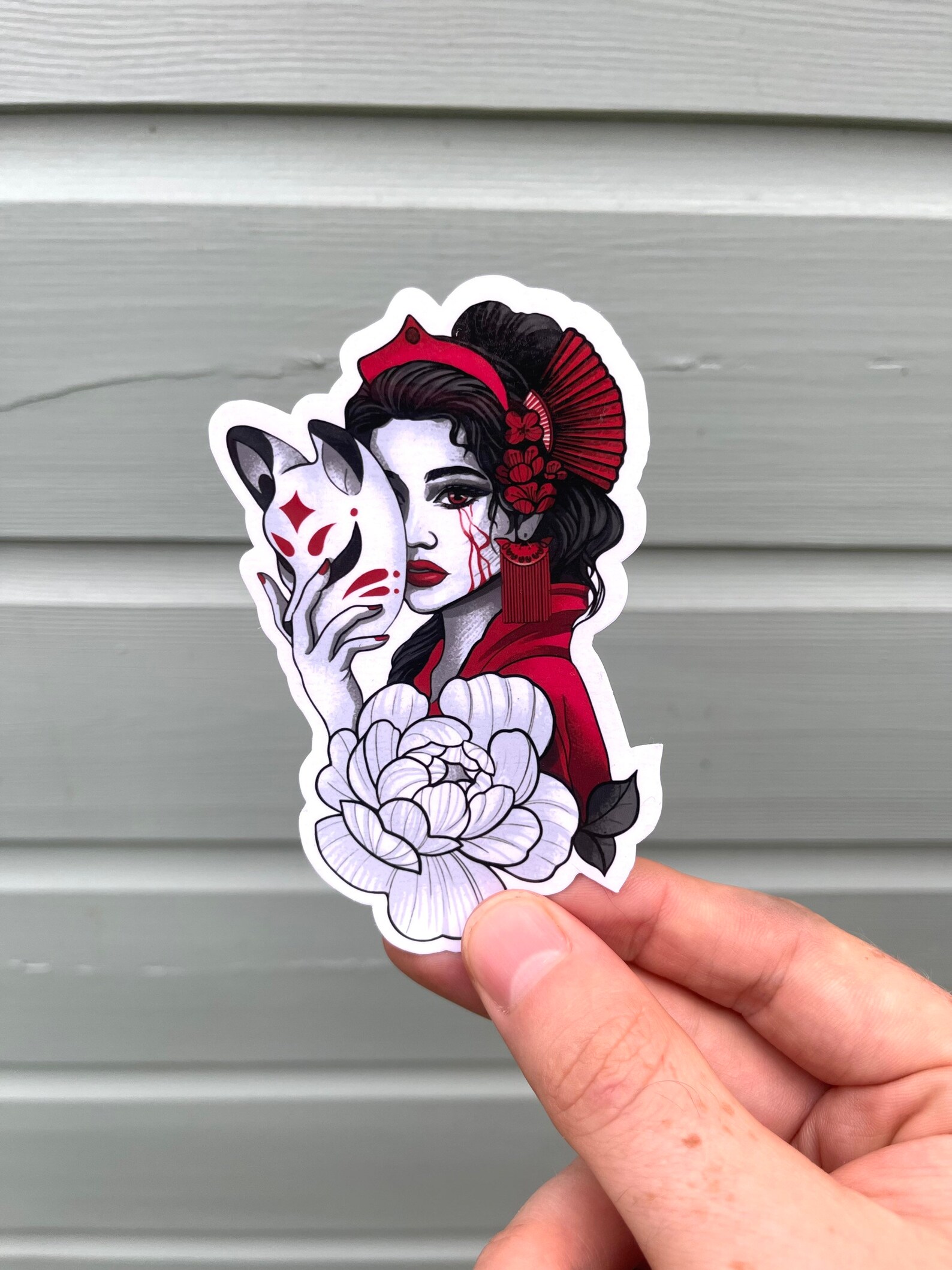 Kitsune Geisha Sticker Japanese Geisha Sticker Kitsune - Etsy UK