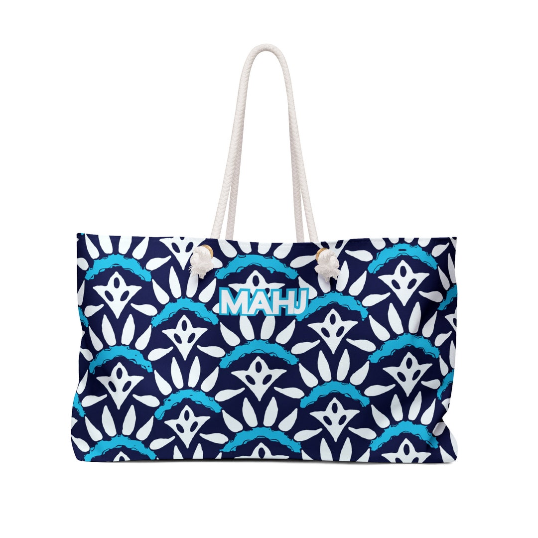 Mahjong Tote Bag - Carry All - Perfect Mahj Gift - Blue Block Print - Etsy