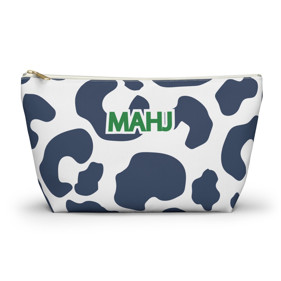 Mahjong Tile Bag - Navy Blue and White - Canvas Zip Pouch - Mahj Tile ...