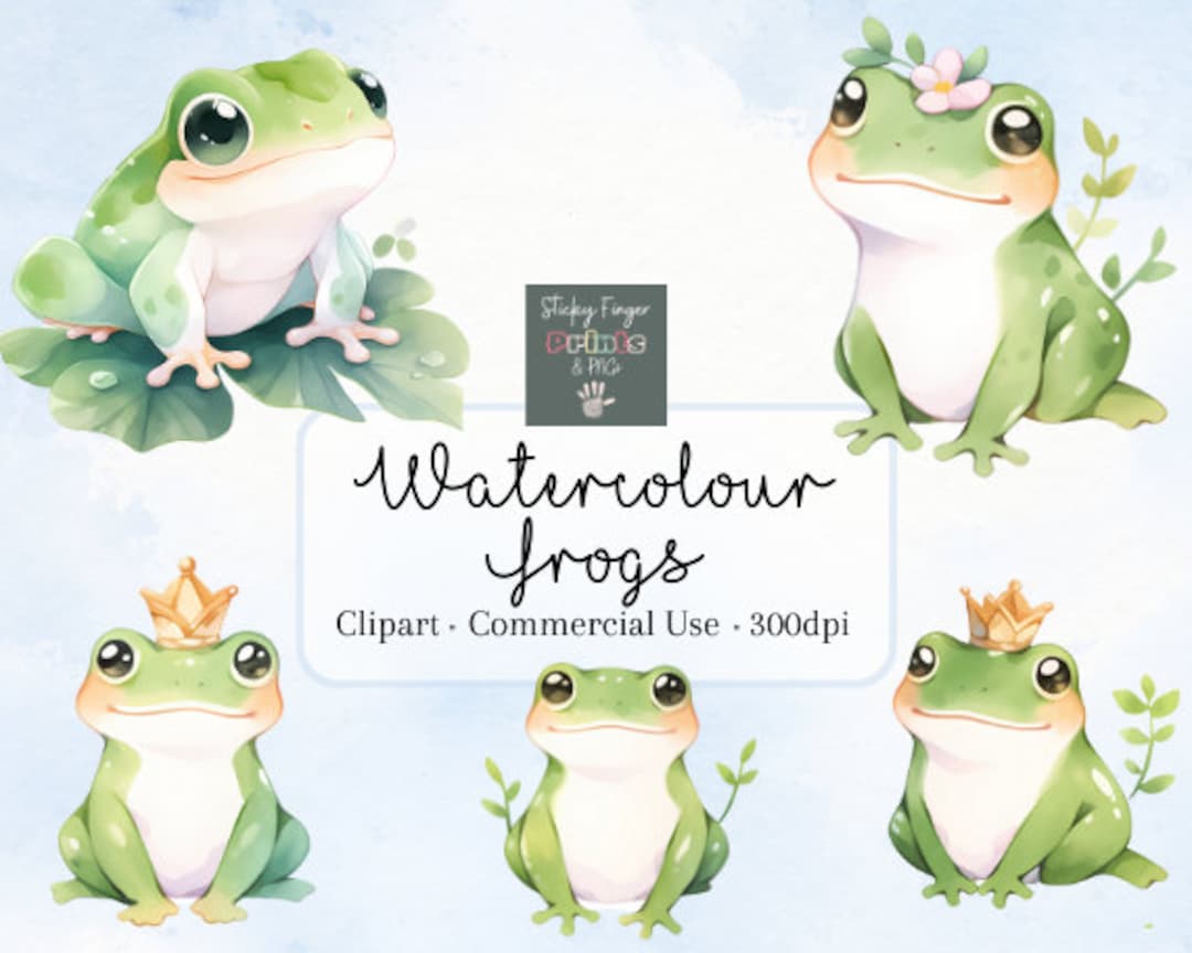 Watercolor Baby Frog Clipart Set With Bonus Woodland Elements Nursery ...