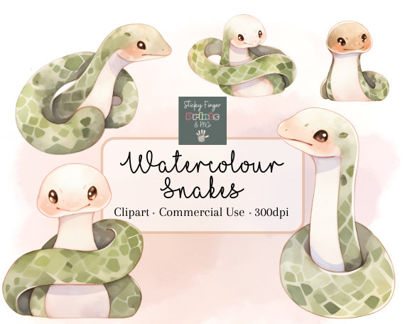 Watercolor Baby Snake Clipart Set With Nursery Digital Download - Etsy