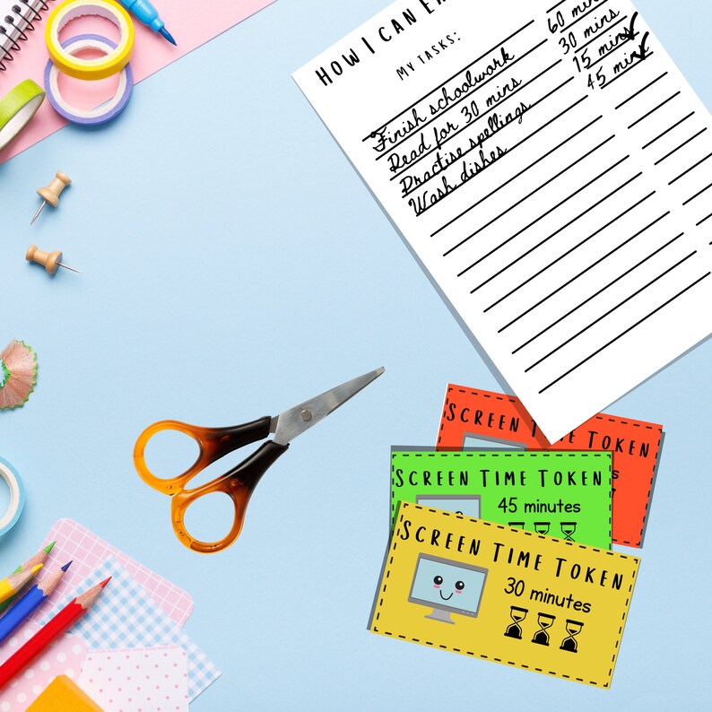 Screen Time Tokens and Chart .kids Printable Reward Chart. - Etsy