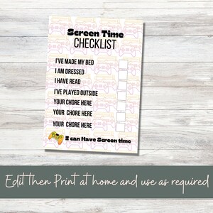 Editable Kids Screen Time Checklist Chart. Printable Chore Chart ...