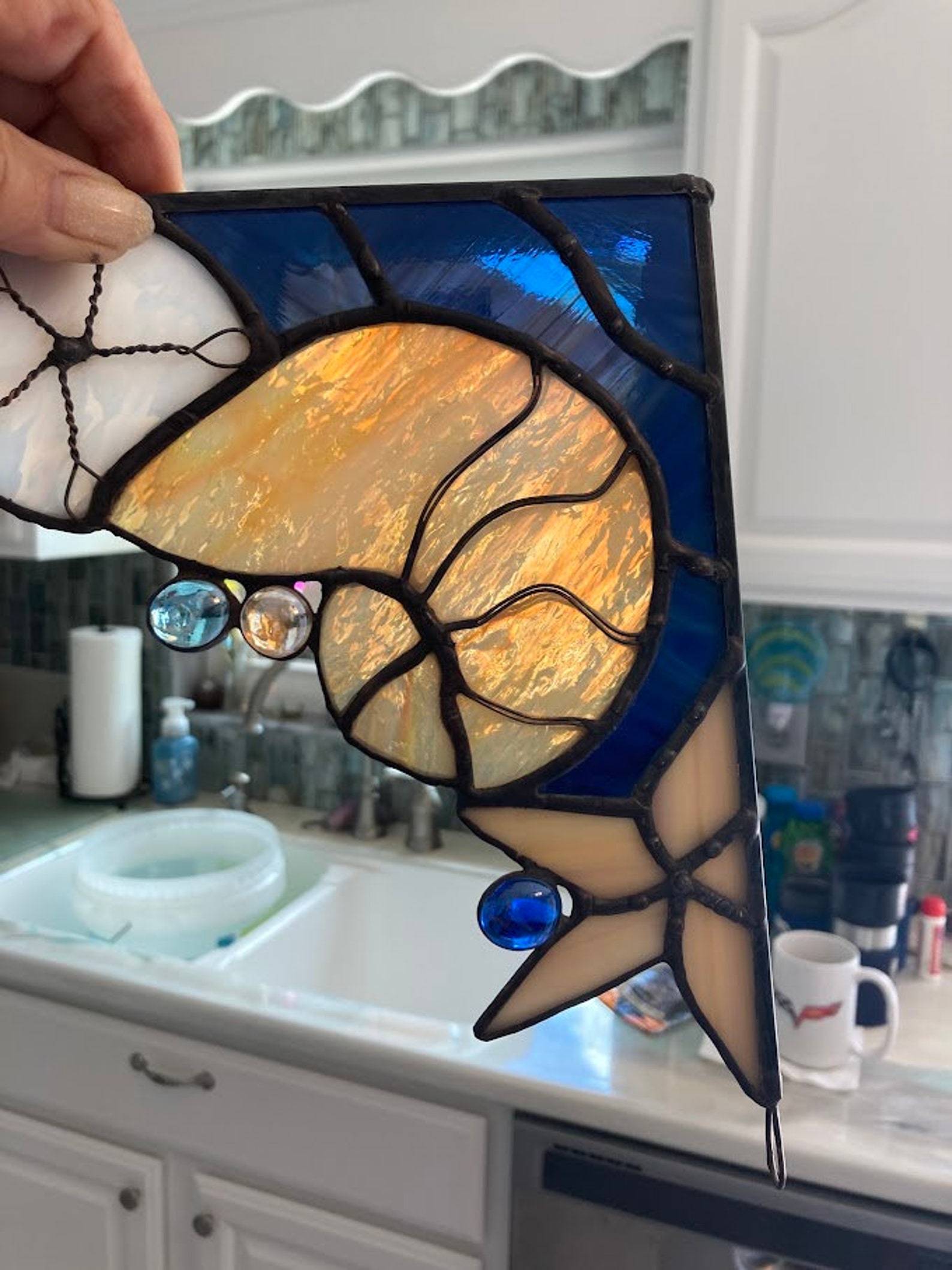 Corner Sea Shell Stained Glass Accents - Etsy