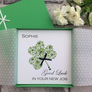 2 Sizes Good Luck/new Job Shamrock Card Personalised Handmade Giftboxed ...