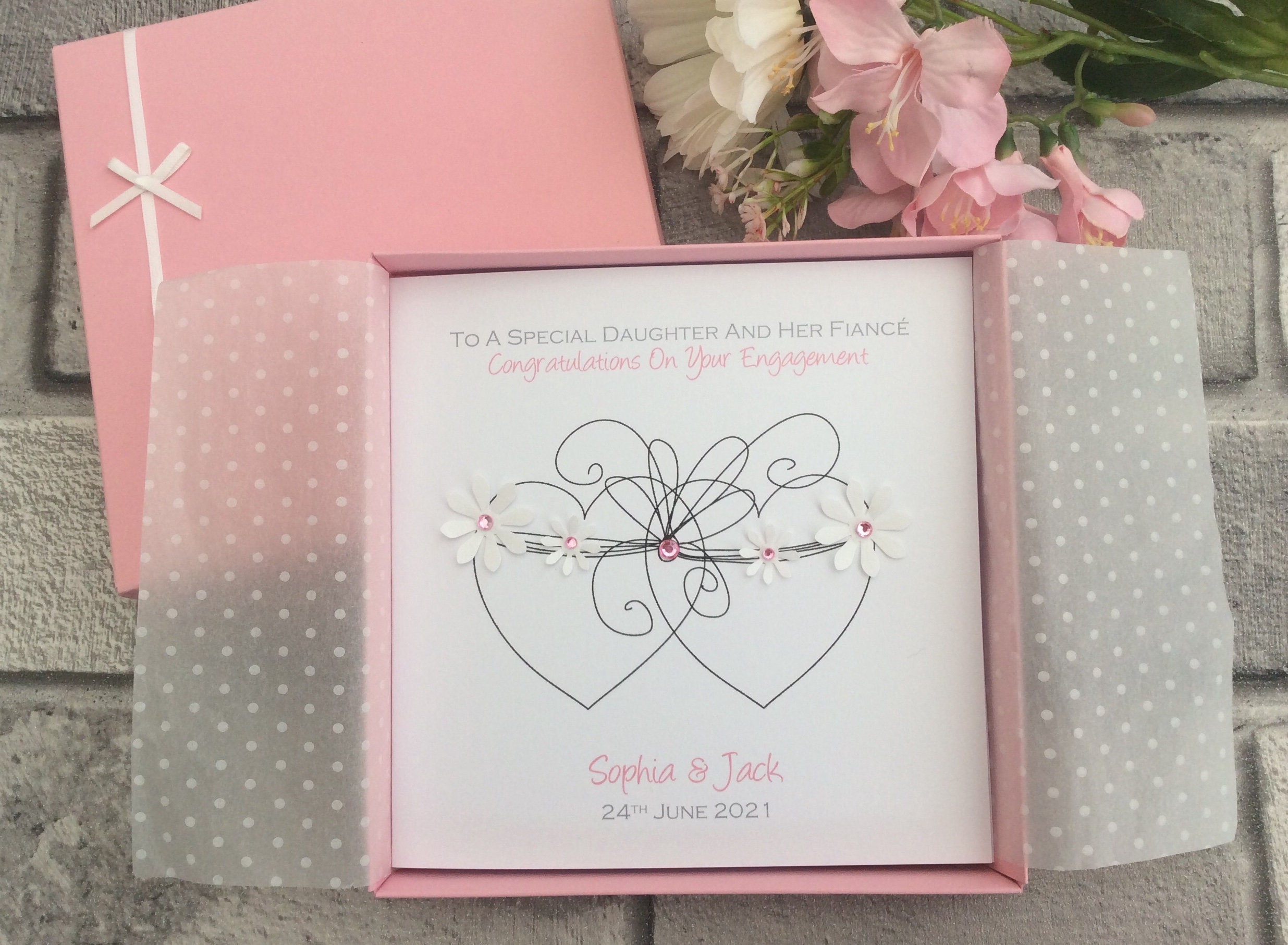 11 Colours 2 Sizes Two Hearts Personalised Engagement Card | Etsy