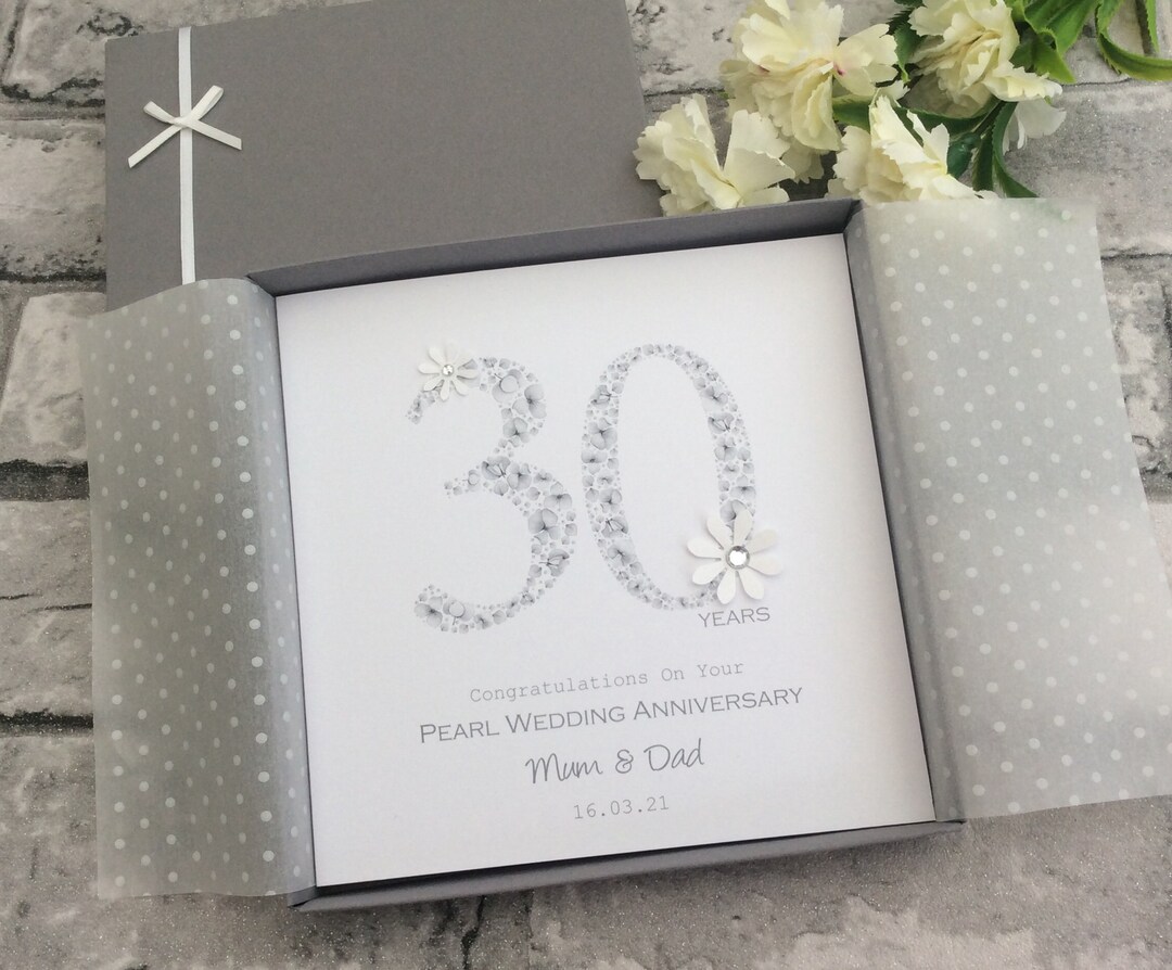 2 Sizes Delicate Number Pearl 30th Wedding Anniversary Card Gift Boxed ...