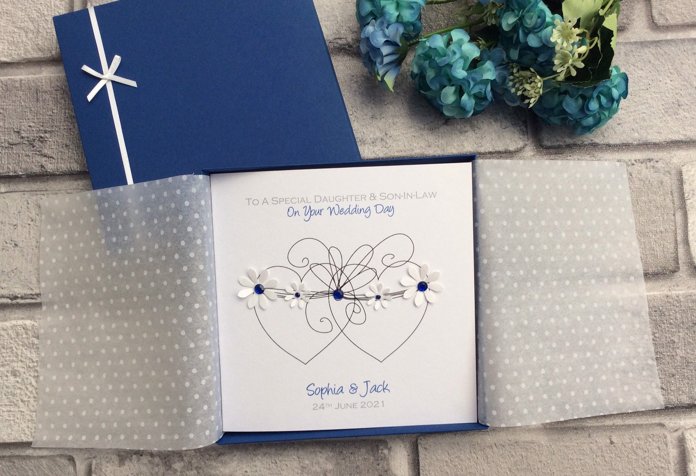 11 Colours 2 Sizes Two Hearts Wedding Card Personalised | Etsy