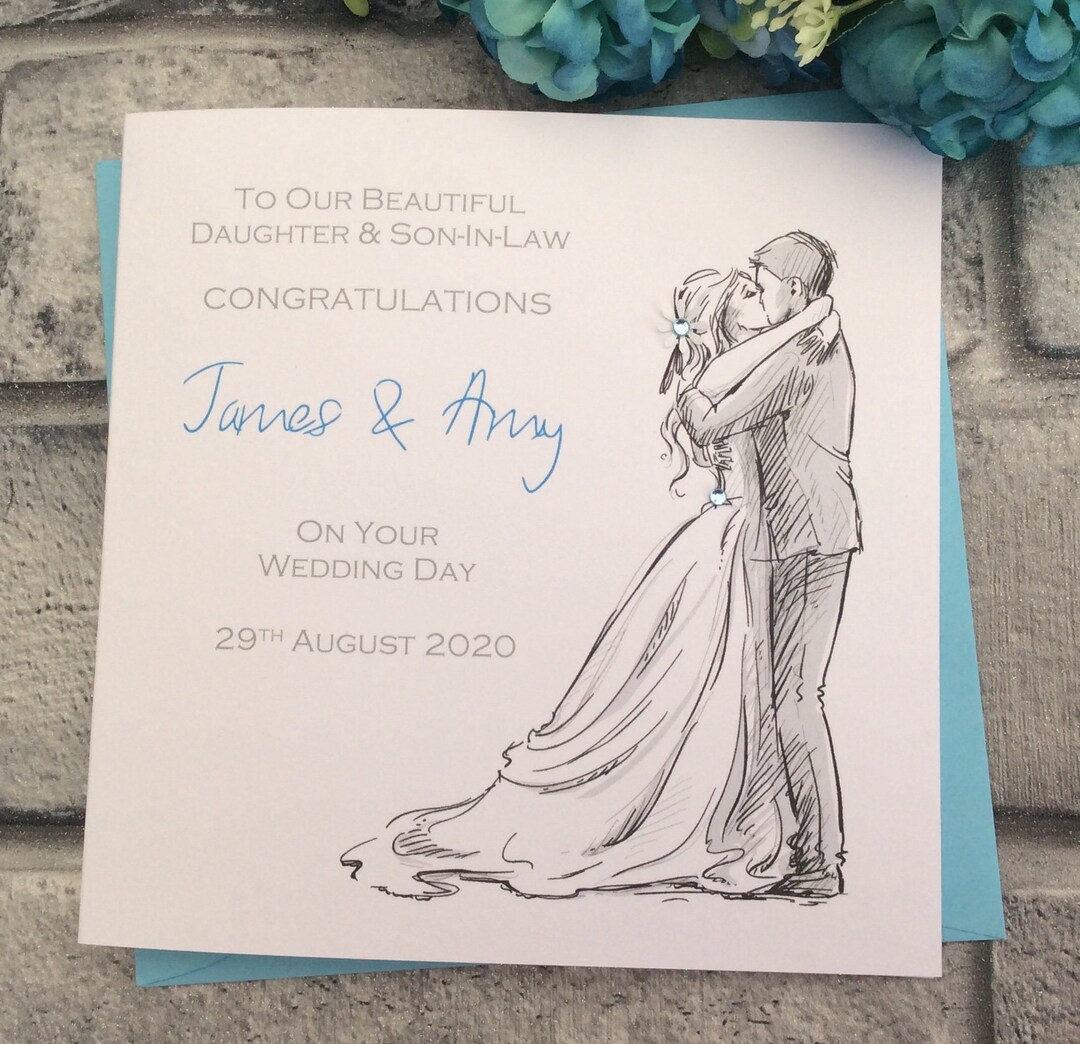 4 Colours Large Card Bride and Groom Illustration Wedding Card Gift ...