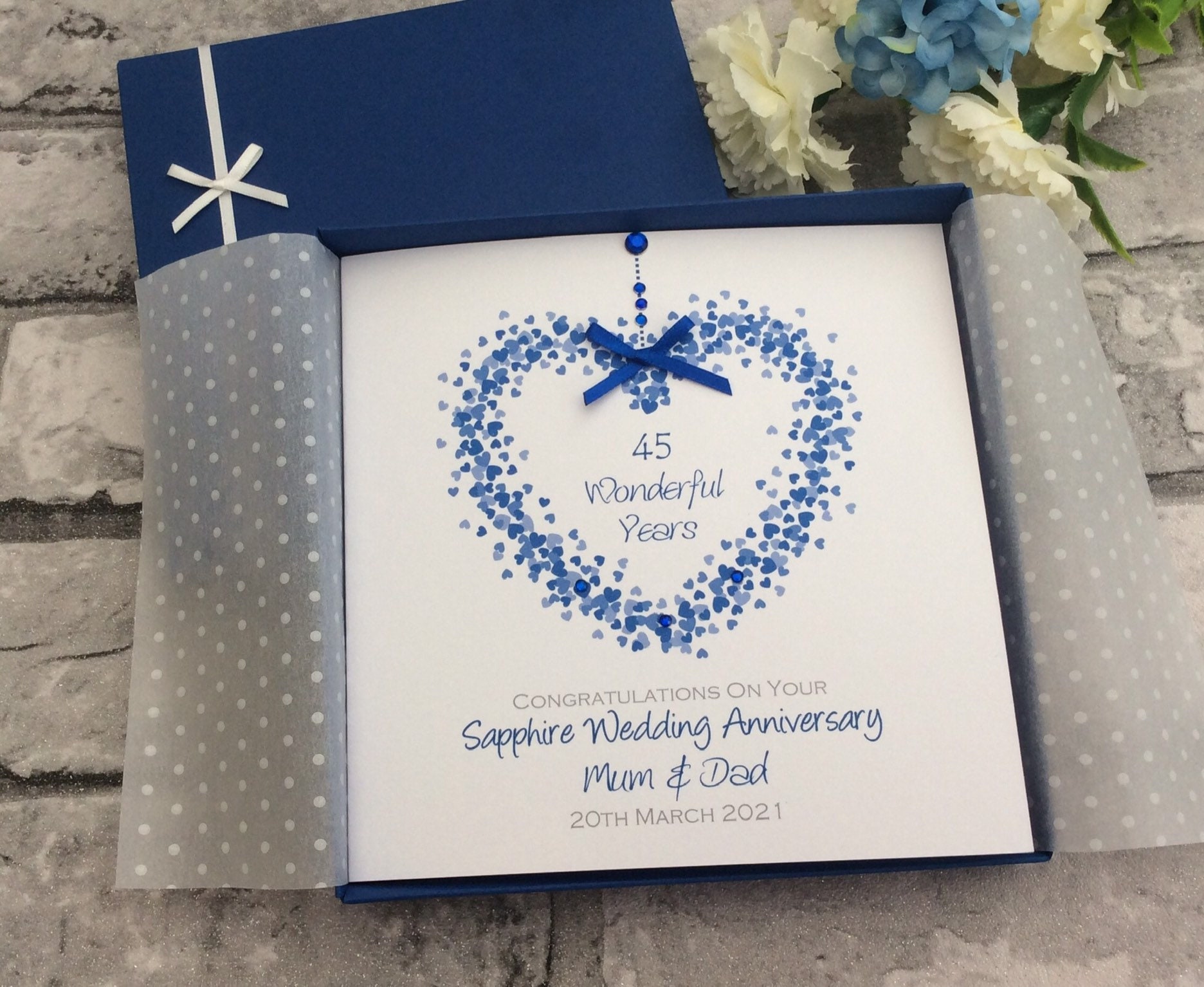 2 Sizes Heart of Hearts Sapphire 45th Wedding Anniversary Card | Etsy