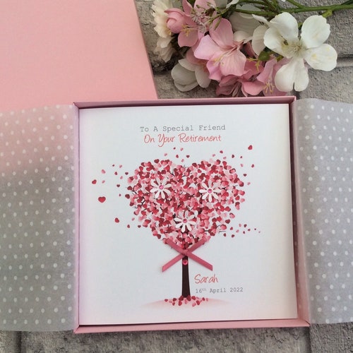 Handmade Personalised Retirement Card Floral Retirement Tree Etsy Uk