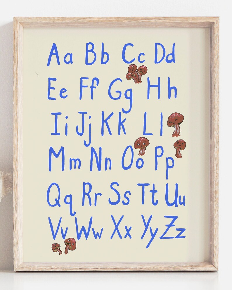Mushroom Alphabet Poster: Vintage Woodland Nursery Art (digital ...