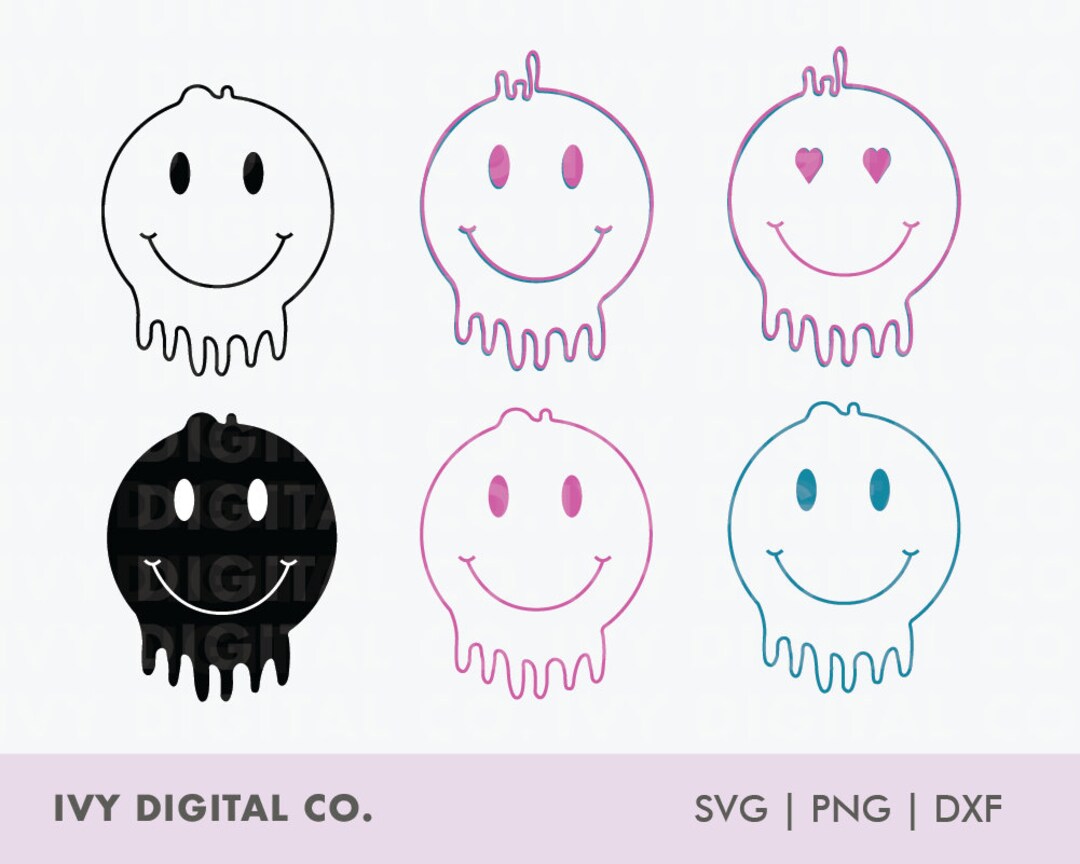 SMILEY FACES Svg, Png, Dxf | Trendy SVG | Minimal Svg | Drippy Smiley ...