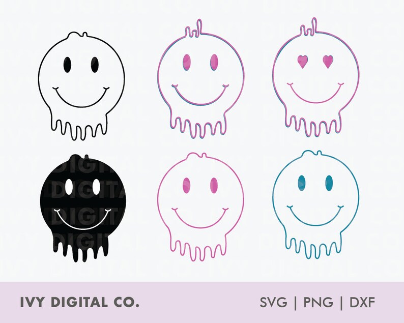 SMILEY FACES Svg, Png, Dxf | Trendy SVG | Minimal Svg | Drippy Smiley ...