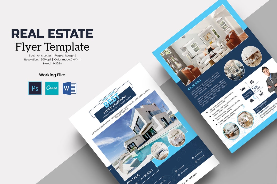 Real Estate Flyer Template MS Word Canva & Photoshop Template Instant ...