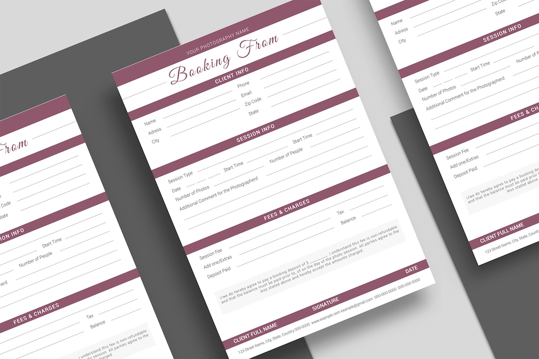 Client Booking Form Template, Photography Order Booking Form for Senior ...