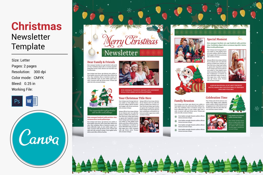 Christmas Newsletter Template | Photoshop and MS Word Template| Canva ...