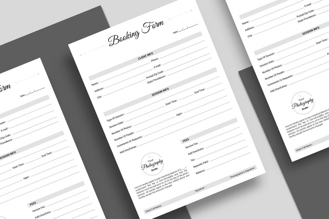 Client Booking Form, Business Forms for Photographers, Photoshop ...