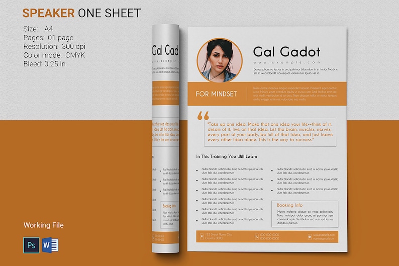 Speaker One Sheet Template | Photoshop & MS Word Template - Etsy