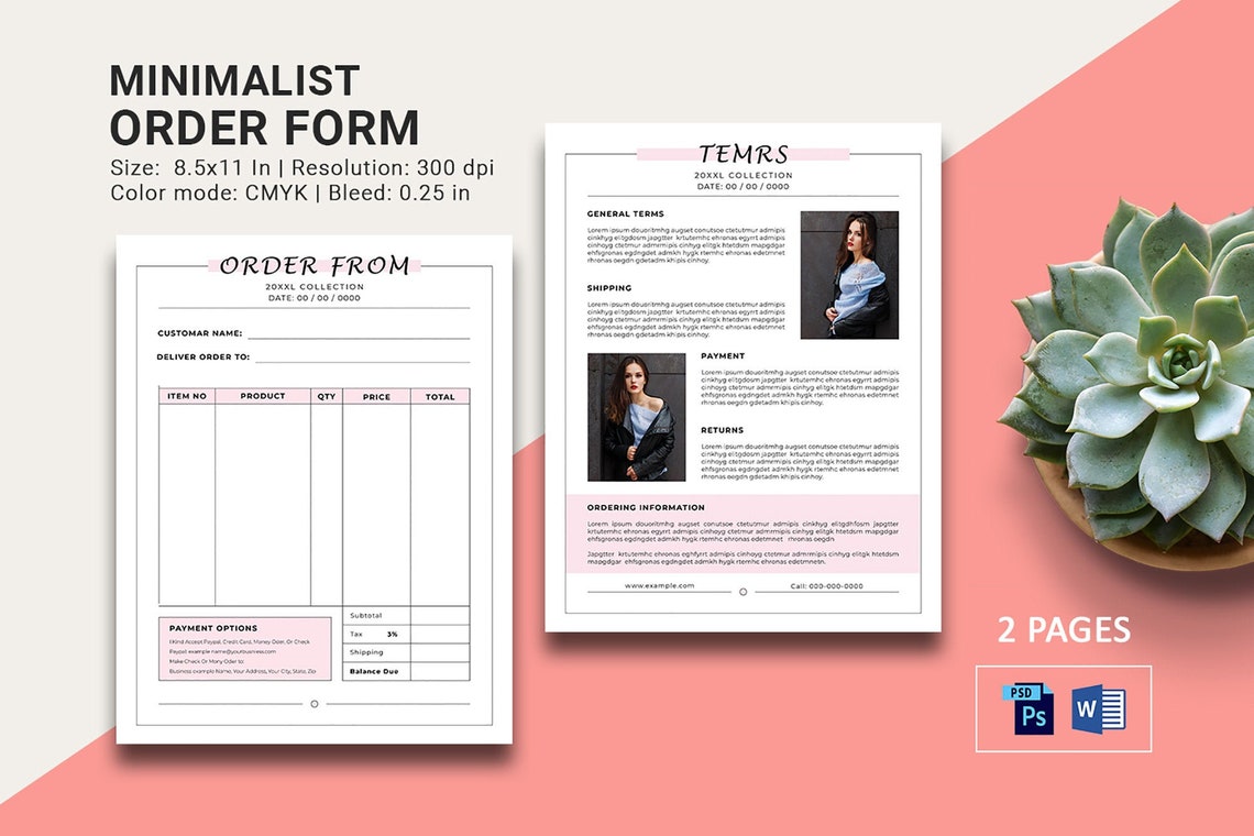 Minimalist Order Form Template | Terms Sheet | Wholesale Order Form ...