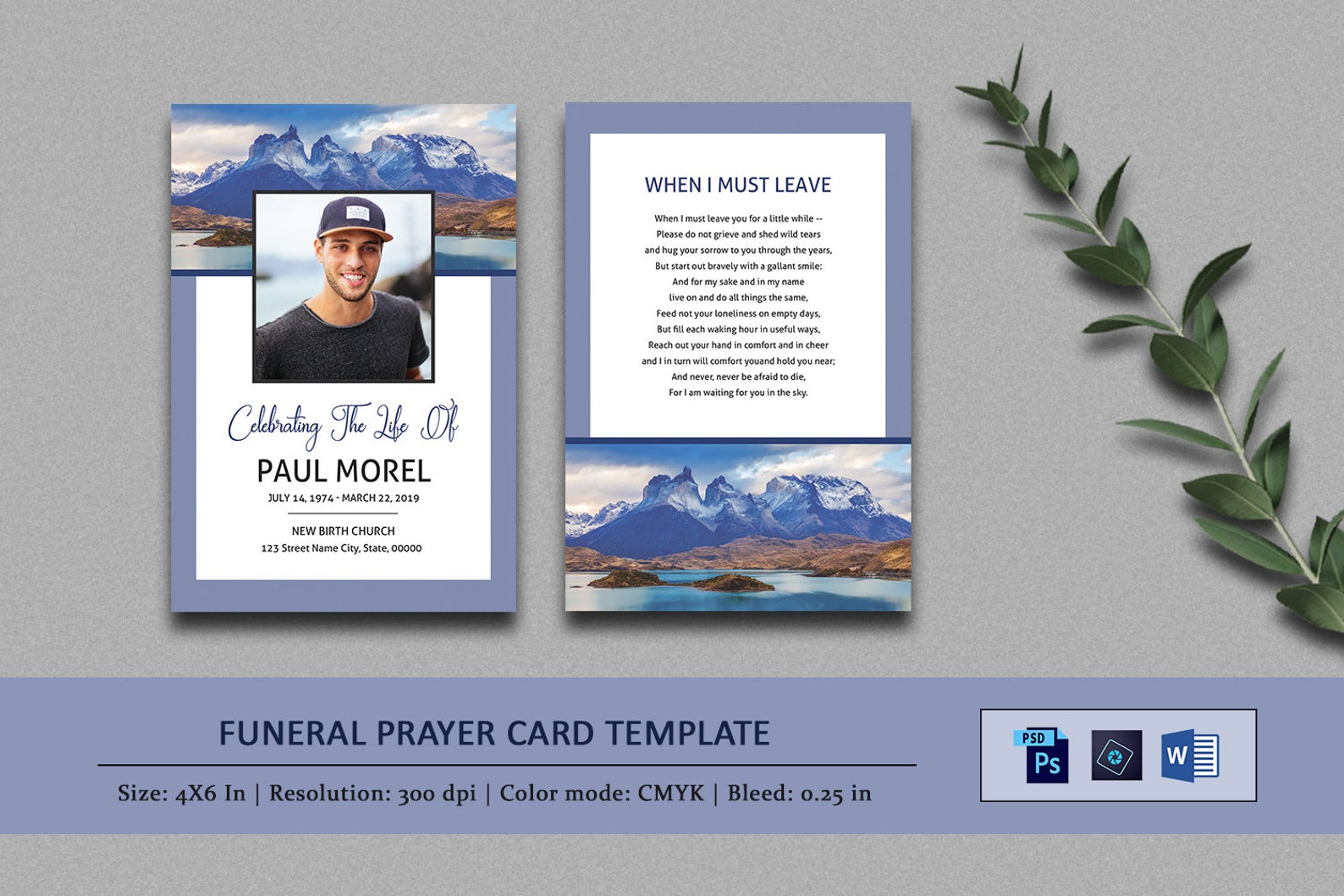 Funeral Prayer Card Template | Printable Memorial Prayer Card, Editable ...