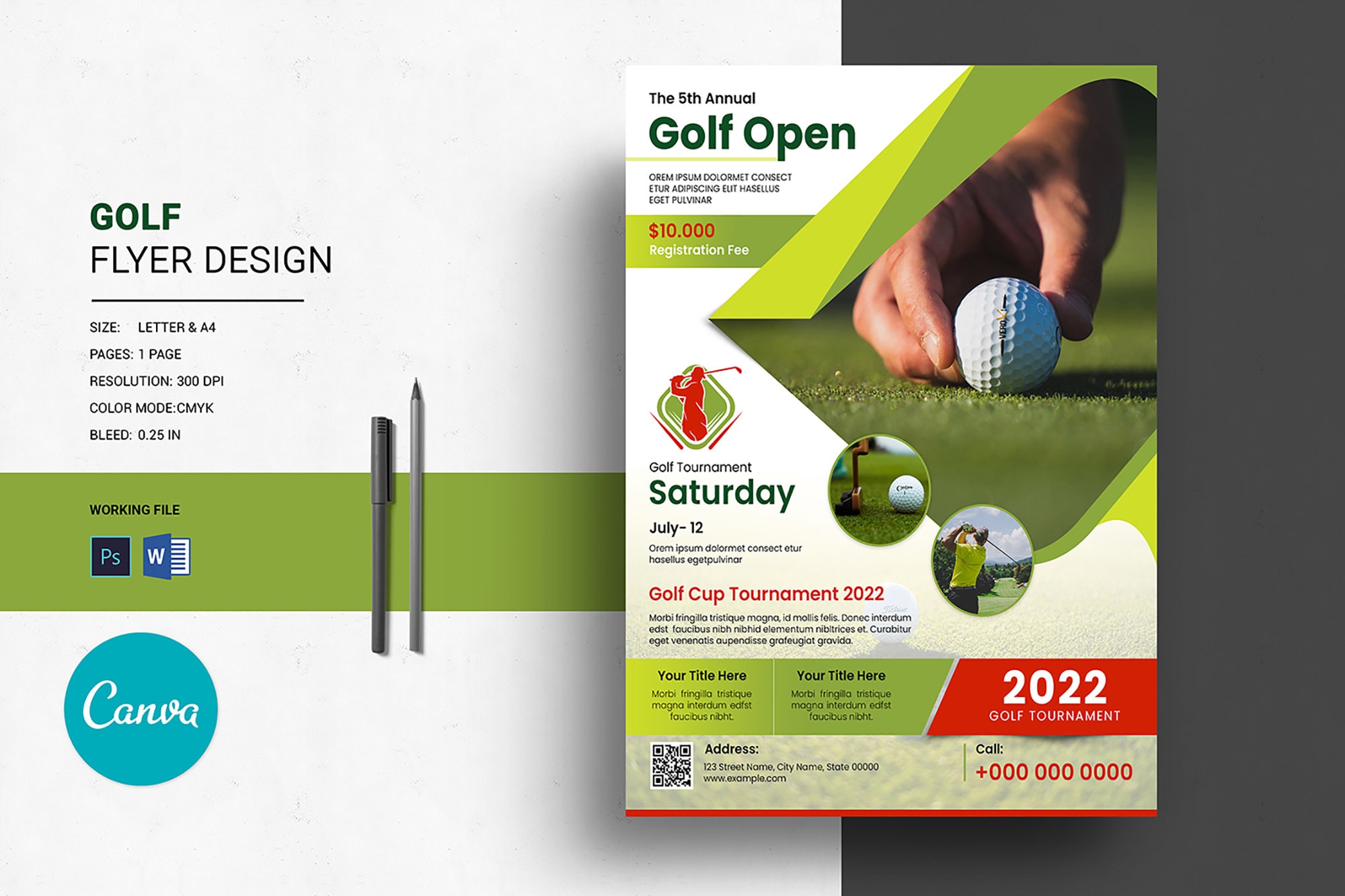 Golf Flyer Template | MS Word & Photoshop Template | Instant Download ...