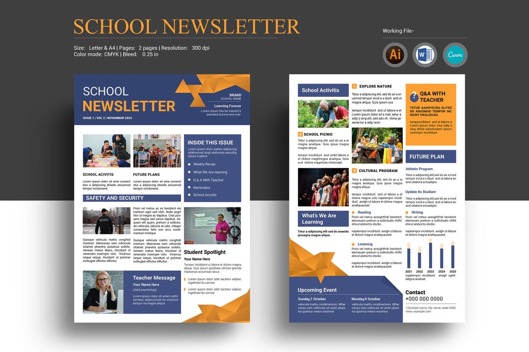 School Newsletter Template | MS Word & Photoshop Template | Canva ...