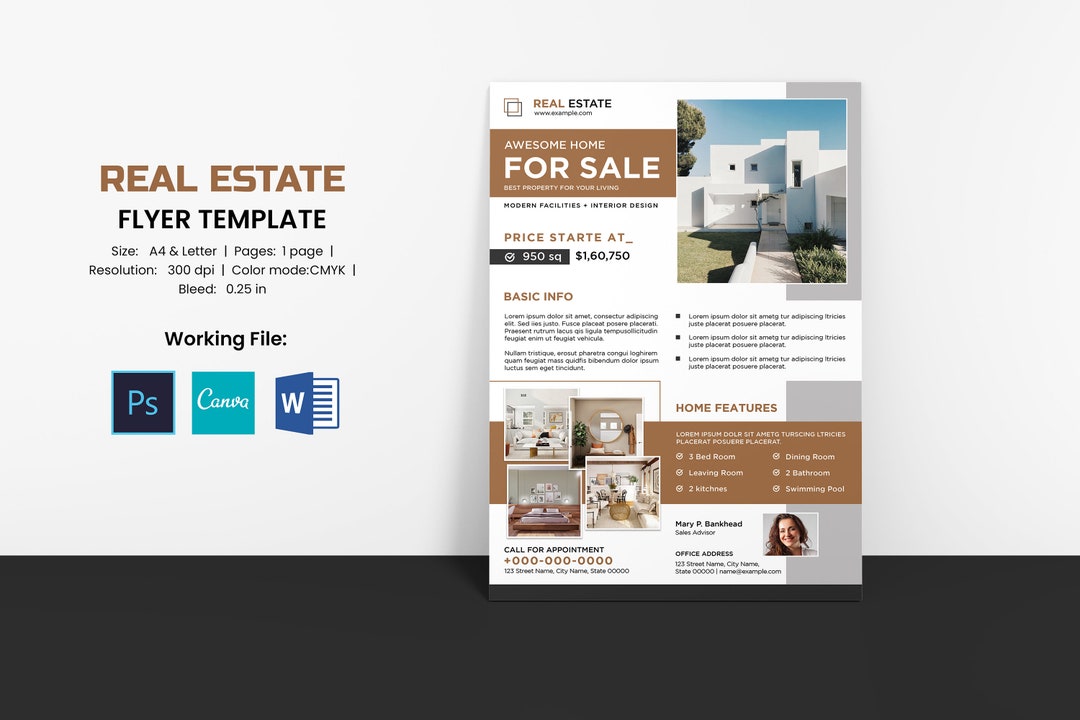 Real Estate Flyer Template | MS Word Canva & Photoshop Template | Canva ...
