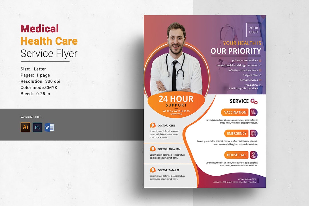 Medical Hospital Service Flyer | Health Care Clinic | Illustrator , MS ...