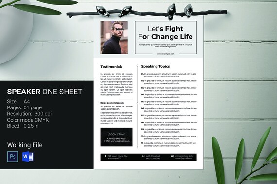 Speaker One Sheet Template Printable Photoshop & MS Word - Etsy
