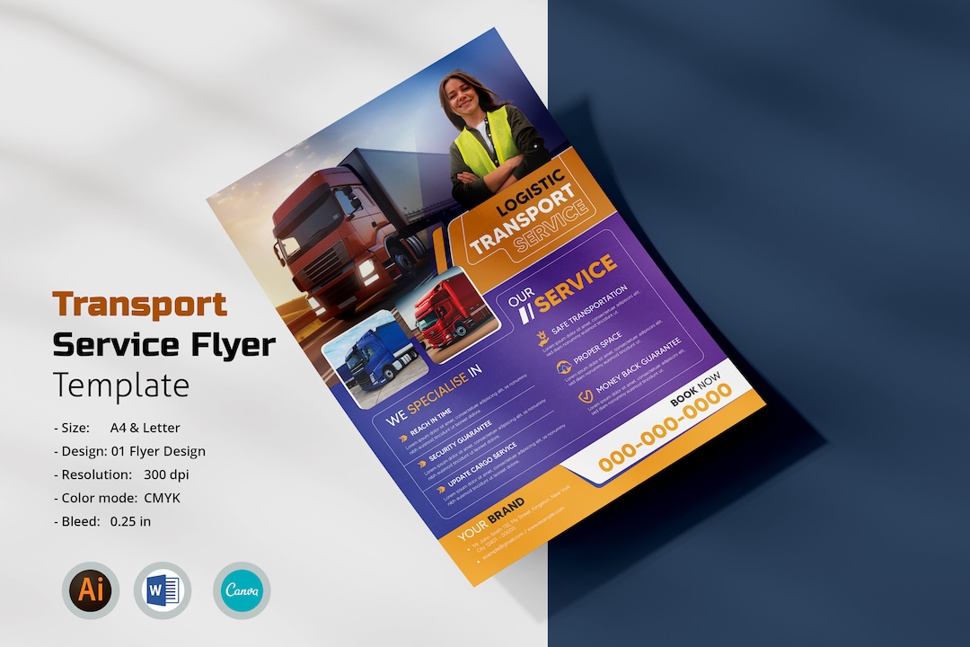 Transport Service Flyer | Illustrator File | MS Word and Canva Design ...