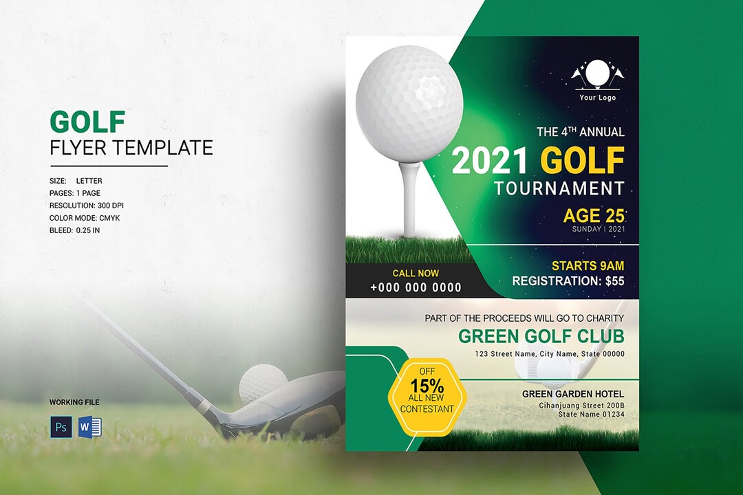 Golf Flyer Template MS Word & Photoshop Template Instant Download - Etsy