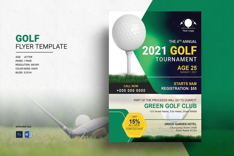 Golf Flyer Template MS Word & Photoshop Template Instant Download - Etsy