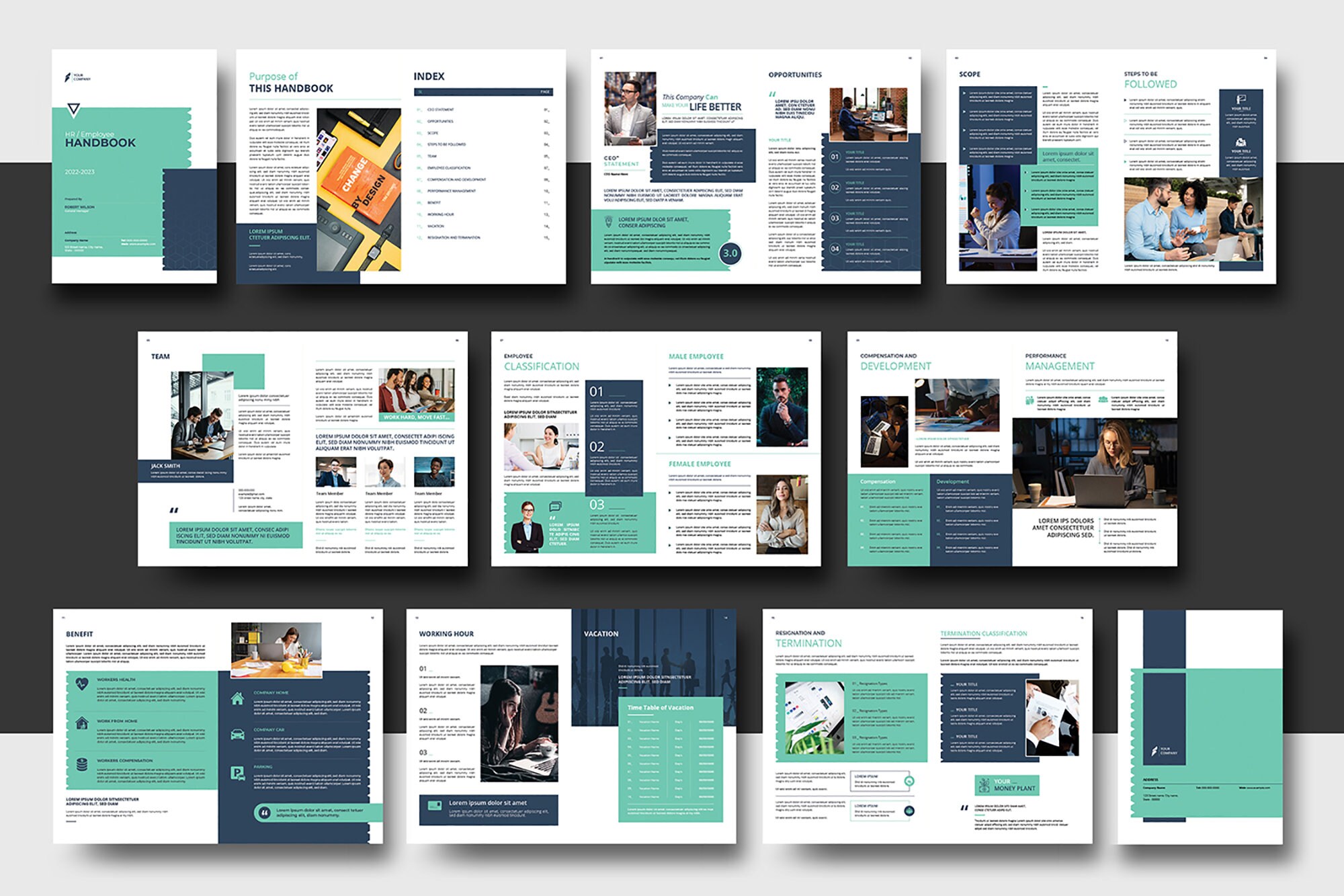 HR Employee Handbook Template | Illustrator Canva & MS Word Template ...