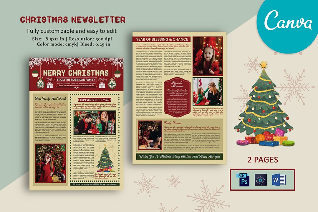 Christmas Newsletter Template | Photoshop and MS Word Template ...