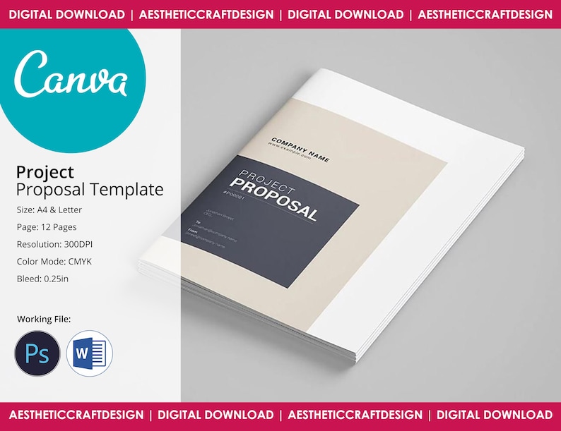 Project Proposal Template Photoshop & MS Word Template Canva Design - Etsy