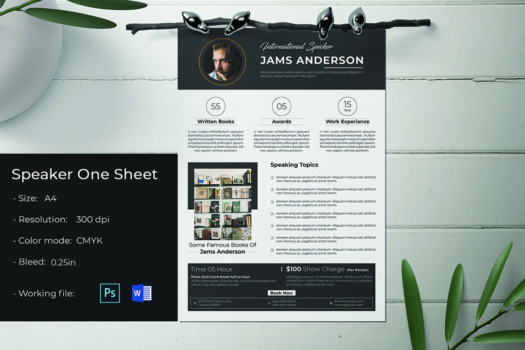 Speaker One Sheet Template, Printable Photoshop & MS Word Template - Etsy