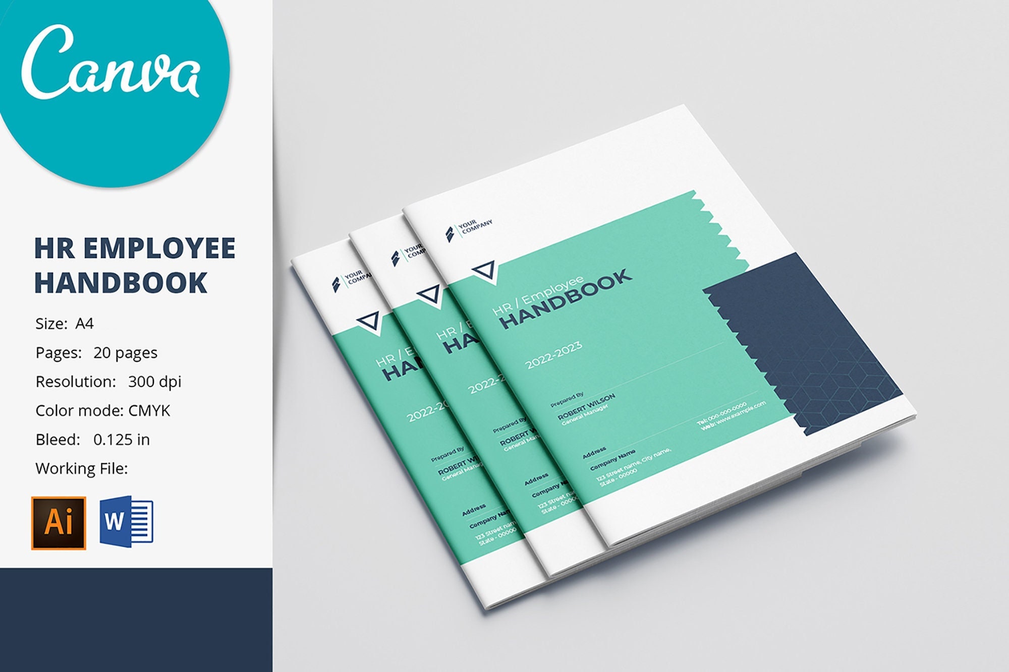 HR Employee Handbook Template | Illustrator Canva & MS Word Template ...